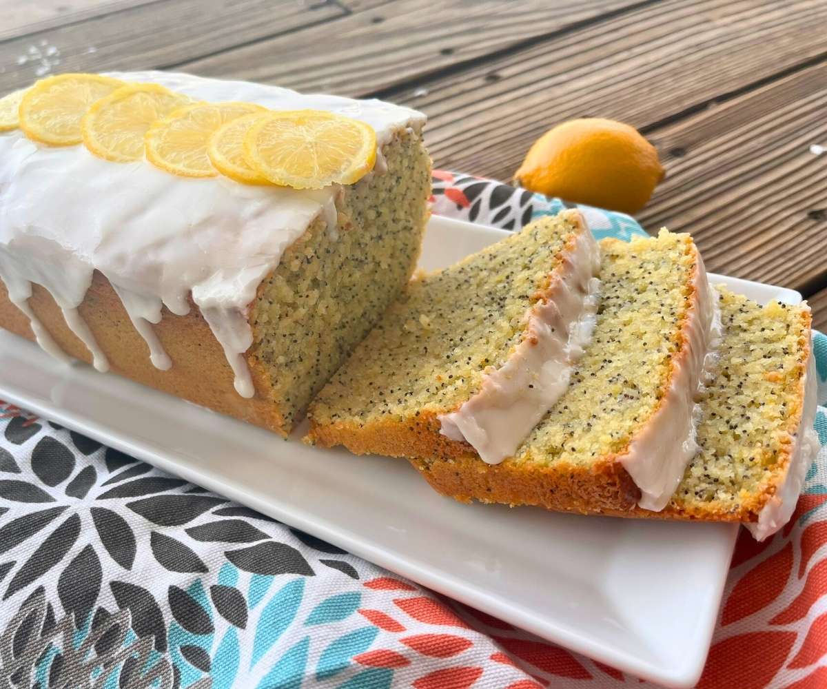 High Altitude Lemon Poppy Seed Bread with Lemon Glaze Icing